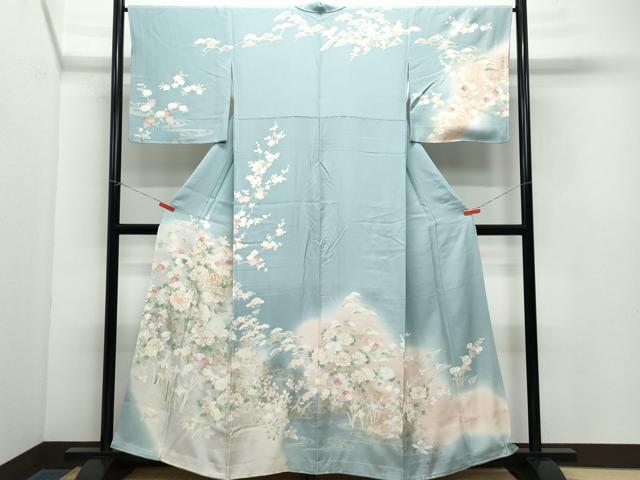 平和屋着物●訪問着　駒刺繍　草花文　暈し染め　金彩　正絹　逸品　CAAY3057vf