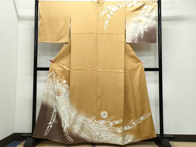 平和屋着物●訪問着　刺繍　雪輪花蝶文　暈し染め　金彩　正絹　逸品　CAAY3058vf