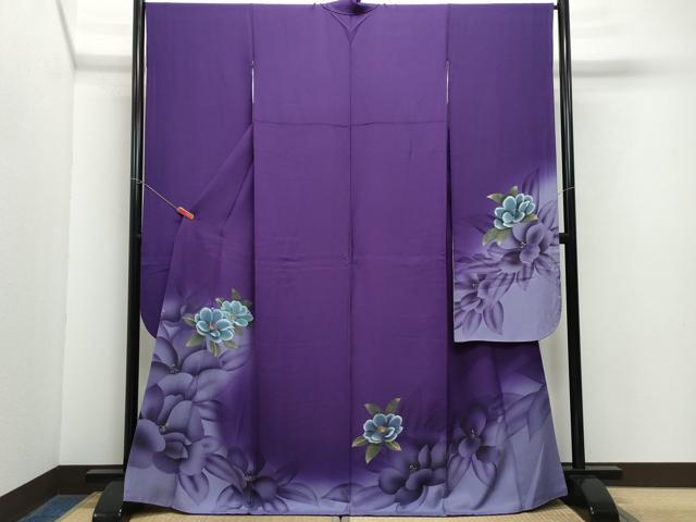 平和屋着物●豪華振袖　手描き　刺繍　草花文　金彩　正絹　逸品　CAAY3073vf