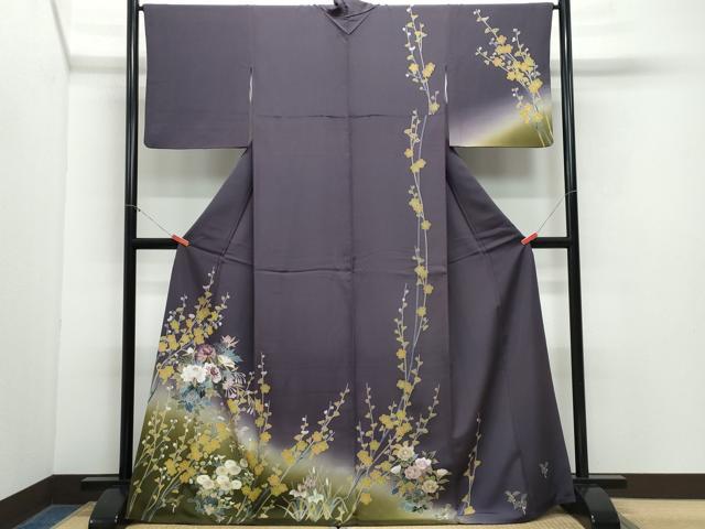 平和屋着物●訪問着　友禅　草花文　暈し染め　正絹　逸品　CAAY3078vf