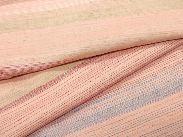 平和屋着物●紅花紬　米沢　横縞　正絹　逸品　未使用　CAAY3090vf