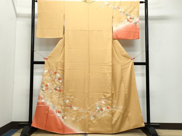 平和屋着物●訪問着　草花文　暈し染め　金彩　正絹　逸品　CAAY3098vf