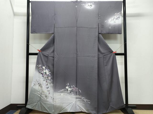 平和屋着物●京都手描友禅　中嶋剛司　蝋彩染　訪問着　草花文　金彩　三越扱い　正絹　逸品　CAAY3105vf