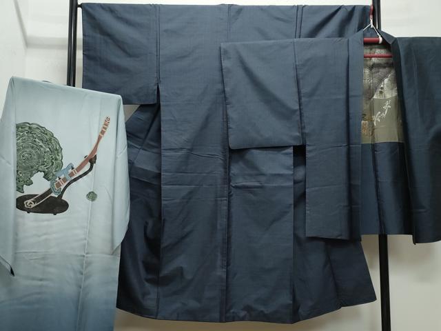 平和屋着物●男性　本場大島紬　アンサンブル・長襦袢セット　亀甲柄　正絹　逸品　CAAY3111vf