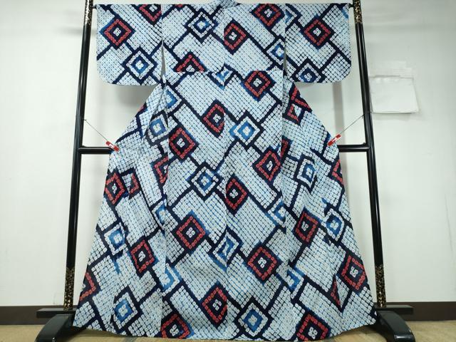 平和屋着物∴夏物　浴衣　有松鳴海絞り　幾何学文様　綿　逸品　CAAY4420ng