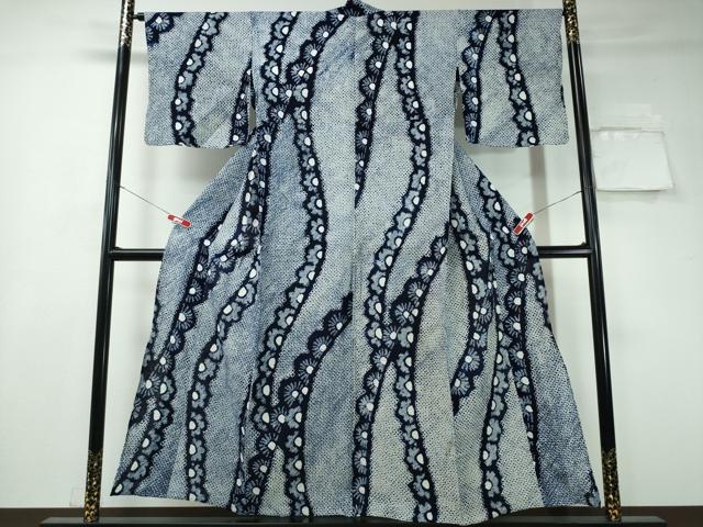 平和屋着物∴夏物　浴衣　有松鳴海絞り　よろけ縞花文　綿　逸品　CAAY4430ng