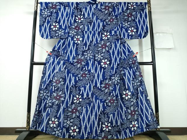 平和屋着物∴夏物　浴衣　有松鳴海絞り　立涌枝花文　綿　逸品　CAAY4434ng