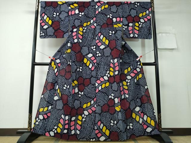 平和屋着物∴夏物　浴衣　有松鳴海絞り　舞葉花文　綿　逸品　未使用　CAAY4438ng