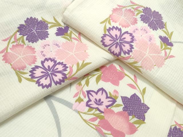 平和屋着物∴夏物　浴衣　綿紅梅　芝草花丸文　綿　逸品　CAAY4446ng