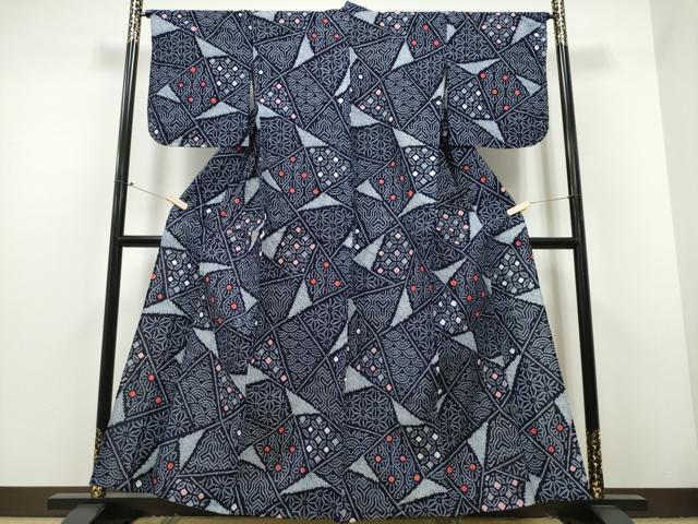 平和屋着物∴夏物　浴衣　有松鳴海絞り　切嵌吉祥花文　綿　逸品　未使用　CAAY4492ng