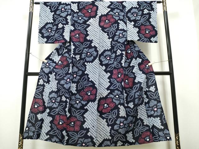 平和屋着物∴夏物　浴衣　有松鳴海絞り　椿　綿　逸品　CAAY4496ng