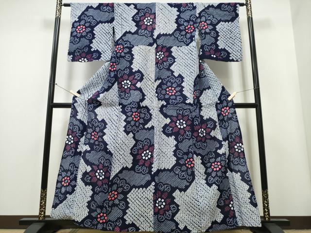 平和屋着物∴夏物　浴衣　有松鳴海絞り　舞花文　綿　逸品　CAAY4513ng