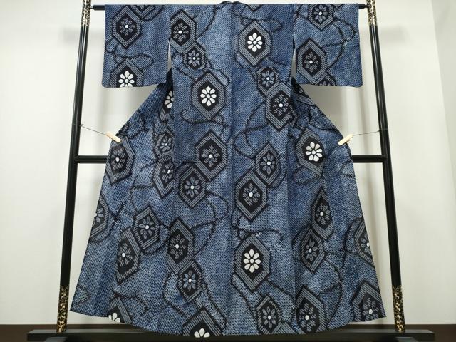 平和屋着物∴夏物　浴衣　有松鳴海絞り　亀甲花文　綿　逸品　CAAY4519ng