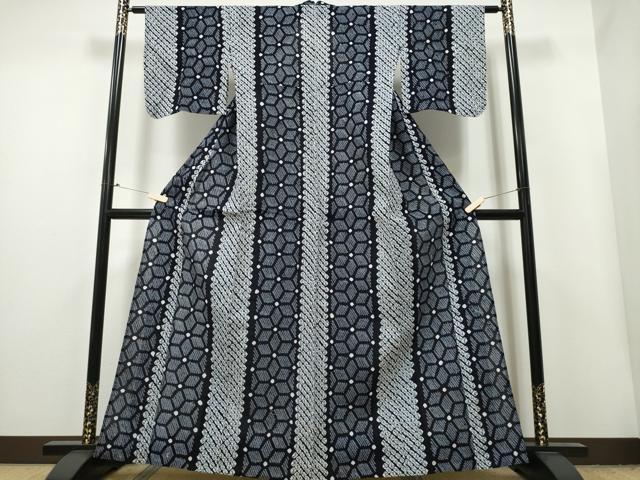 平和屋着物∴夏物　浴衣　有松鳴海絞り　麻の葉間道　綿　逸品　CAAY4522ng