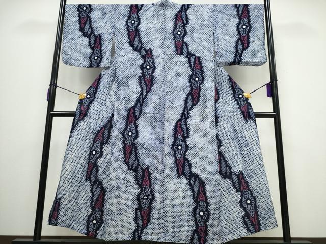 平和屋着物∴夏物　浴衣　有松鳴海絞り　よろけ縞菊文　綿　逸品　CAAY4536ng