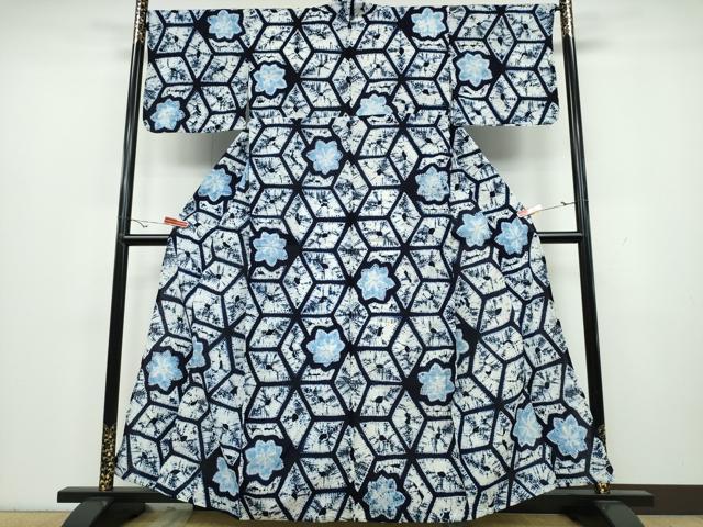 平和屋着物∴夏物　浴衣　有松鳴海絞り　舞葉　麻の葉文様　綿　逸品　CAAY4578ng