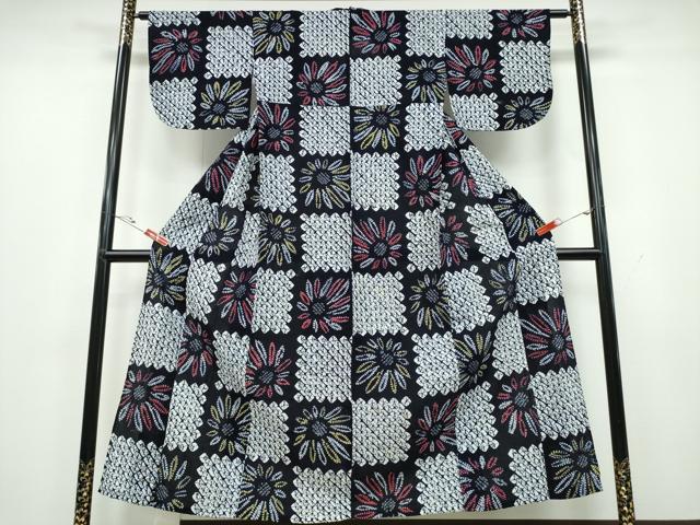 平和屋着物∴夏物　浴衣　有松鳴海絞り　市松菊文　綿　逸品　CAAY4586ng