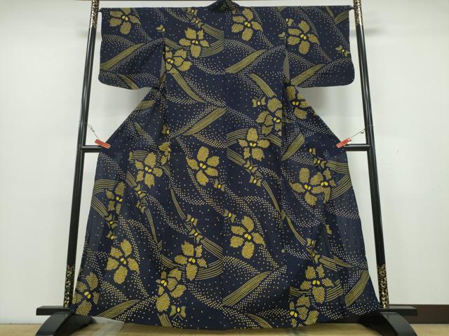 平和屋着物∴夏物　浴衣　有松鳴海絞り　舞蝶花文　綿　逸品　CAAY4651