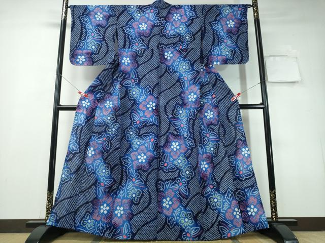 平和屋着物∴夏物　浴衣　有松鳴海絞り　舞蝶花文　綿　逸品　未使用　CAAY4678ng