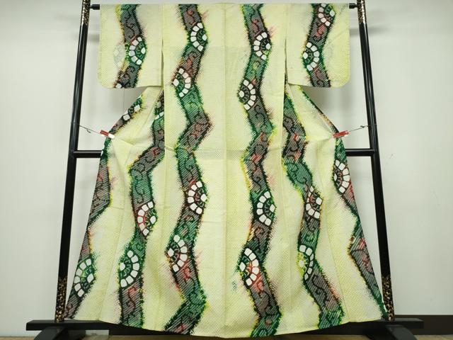 平和屋着物∴夏物　浴衣　有松鳴海絞り　よろけ縞水車唐草文　綿　逸品　未使用　CAAY4703ng