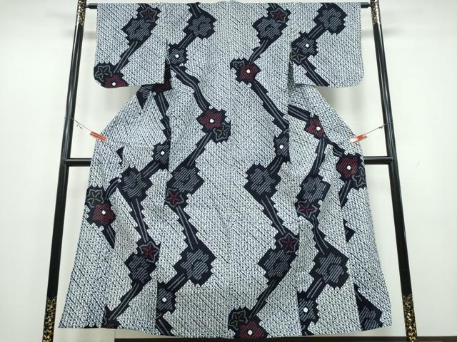 平和屋着物∴夏物　浴衣　有松鳴海絞り　よろけ縞舞花文　綿　逸品　CAAY4708ng