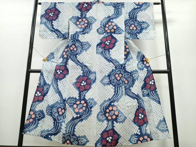 平和屋着物∴夏物　浴衣　有松鳴海絞り　流水舞花文　綿　逸品　CAAY4752ng