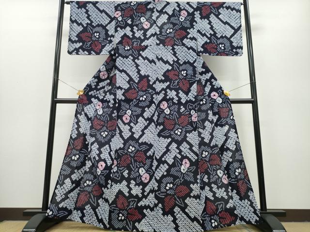 平和屋着物∴夏物　浴衣　有松鳴海絞り　草花尽くし　綿　逸品　CAAY4753ng