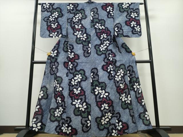 平和屋着物∴夏物　浴衣　有松鳴海絞り　舞花文　綿　逸品　CAAY4780ng