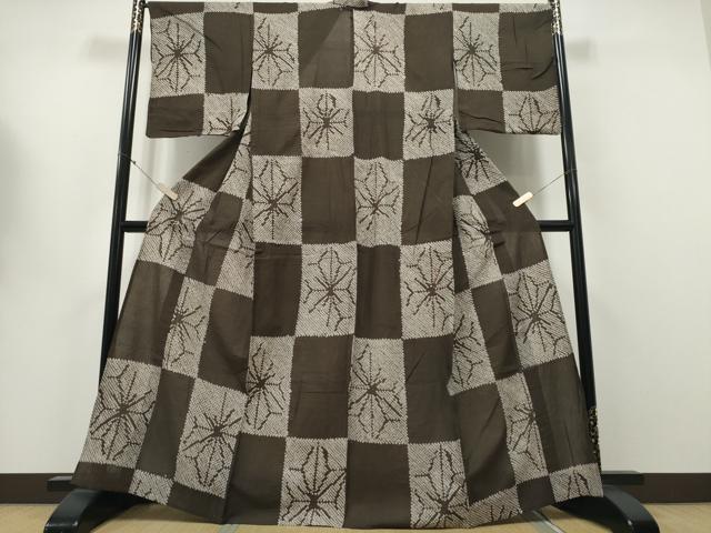 平和屋着物∴夏物　浴衣　有松鳴海絞り　市松麻の葉文様　綿　逸品　CAAY4796ng