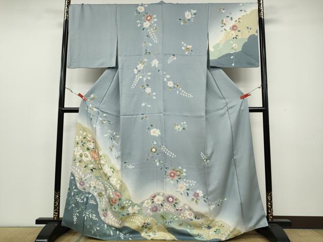 平和屋着物●訪問着　駒刺繍　雪輪舞花文　暈し染め　金彩　正絹　逸品　CAAY4898ut