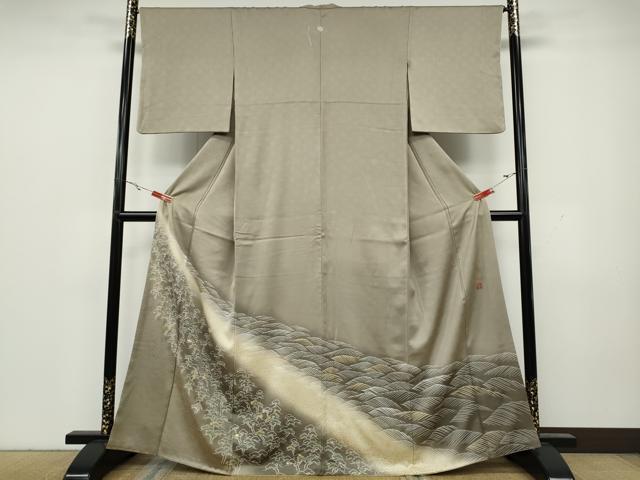 平和屋着物●人間国宝　福田喜三郎　色留袖　刺繍　立波松文　暈し染め　金彩　正絹　逸品　CAAY4935ut