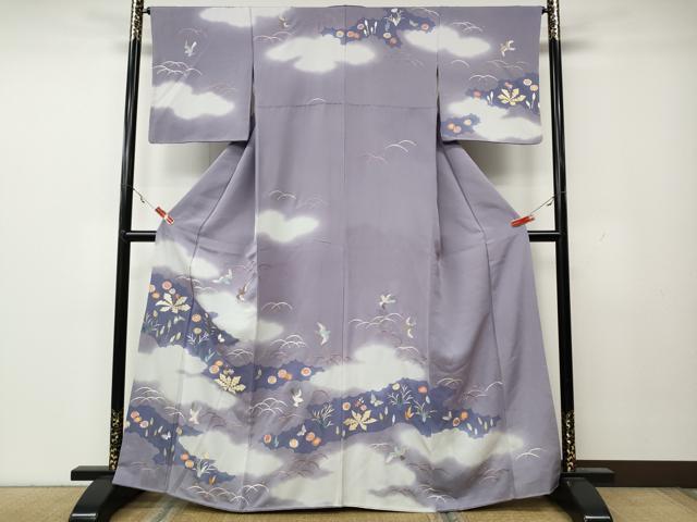 平和屋着物●訪問着　総刺繍　雲取り飛鳥花文　金糸　正絹　逸品　CAAY4969ut