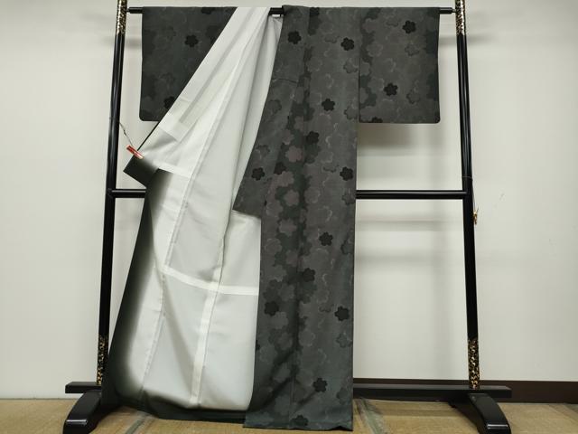 平和屋着物○上質な小紋 舞桜文 黒地 正絹 逸品 CAAY4996ut