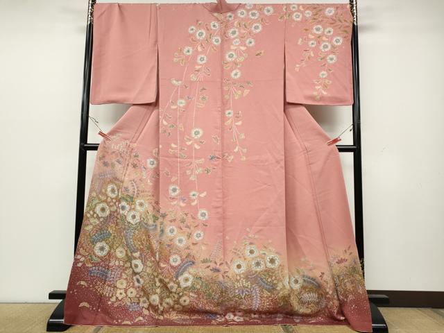 平和屋着物●訪問着　辻が花　絞り　暈し染め　銀通し地　正絹　逸品　CAAY5018ut