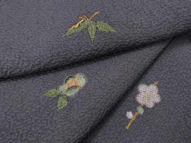 平和屋着物●上質な小紋　総刺繍　舞草花文　金糸　正絹　逸品　CAAY5039ut