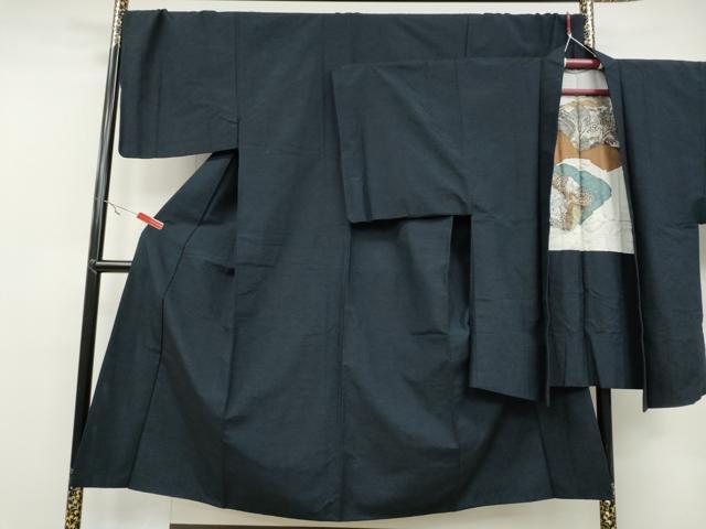 平和屋着物●男性　紬　アンサンブル　留紺色　正絹　逸品　CAAY5053ut