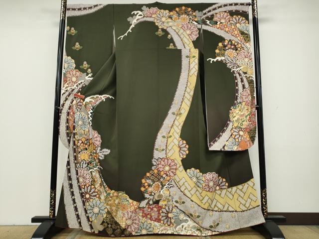 平和屋着物●豪華振袖　駒刺繍　鳳凰花文　暈し染め　金彩　正絹　逸品　CAAY5070ut
