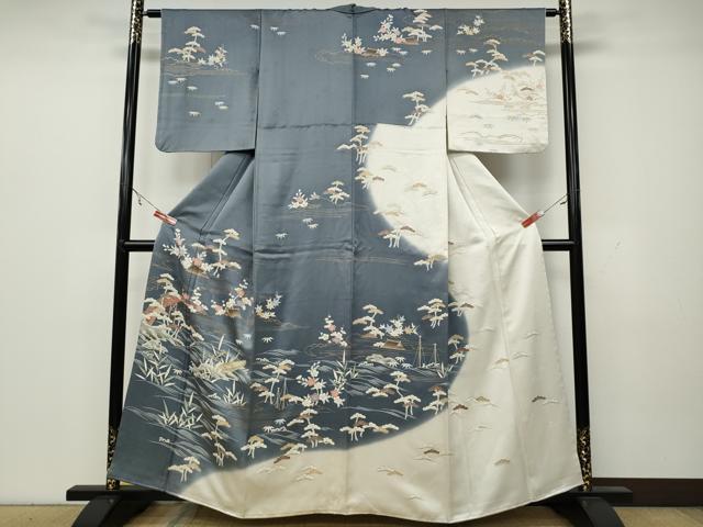 平和屋着物●訪問着　駒刺繍　立波渡橋草花文　暈し染め　金彩　正絹　逸品　CAAY5156ut