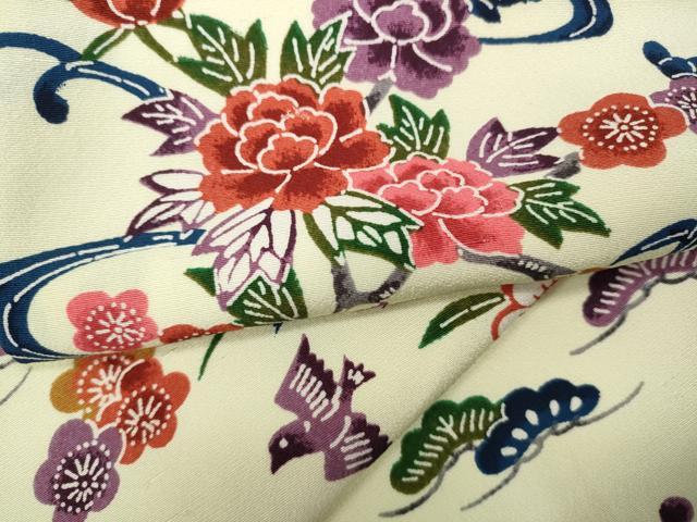 平和屋着物●上質な小紋　型染め　流水飛鳥花文　正絹　逸品　CAAY5159ut