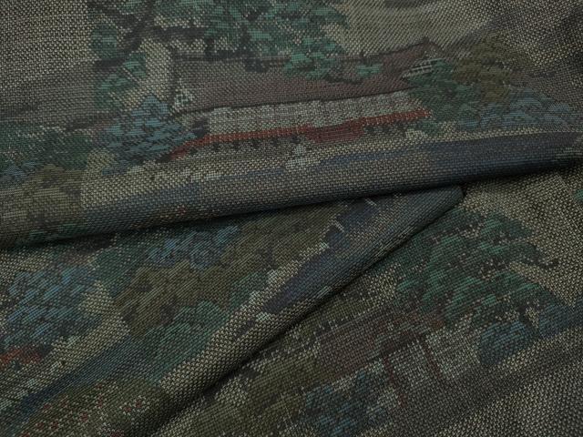 平和屋着物●本場大島紬　9マルキ　風景草花文　正絹　逸品　CAAY5198ut