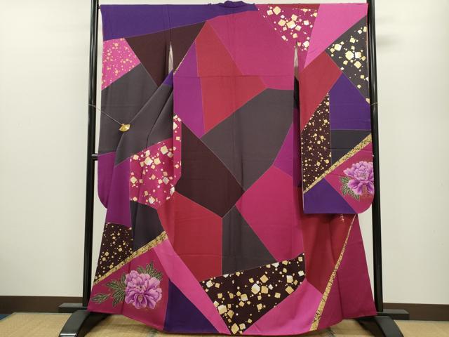 平和屋着物●デザイナー・比嘉京子「KYOKO HIGA」　振袖　切嵌牡丹文　金銀彩　正絹　逸品　CAAY6203ze