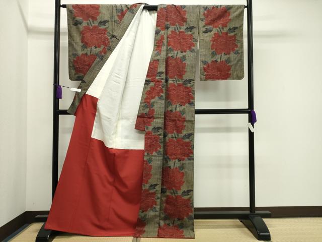 平和屋着物○上質な紬 牡丹 正絹 逸品 未使用 CAAY6773gh