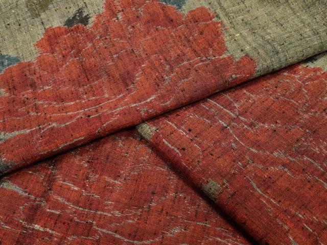 平和屋着物●上質な紬 　牡丹　正絹　逸品　未使用　CAAY6773gh