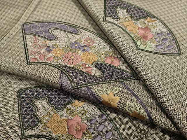 平和屋着物●中国三大刺繍　スワトウ刺繍　総刺繍　訪問着　紬地　網代織り　地紙重ね花文　金糸　正絹　逸品　CAAY6779gh