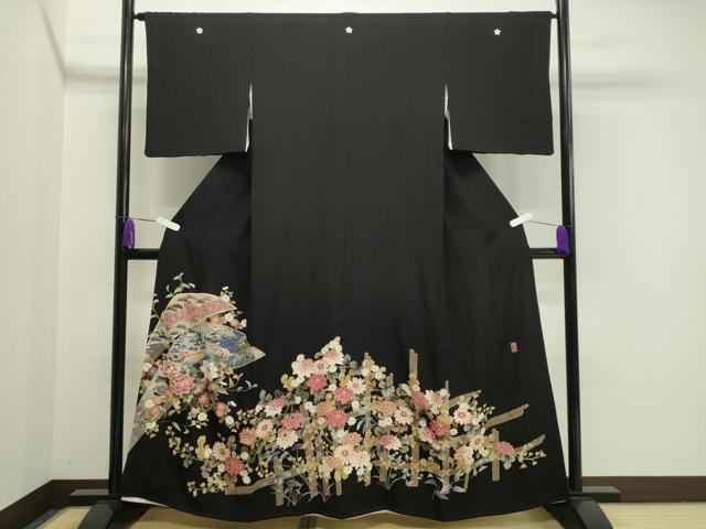 平和屋着物●豪華黒留袖　友禅　作家物　扇面舟花文　正絹　逸品　CAAY6785gh