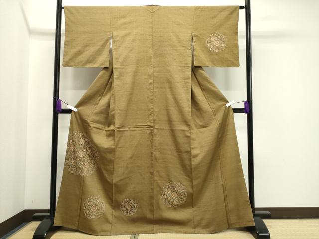 平和屋着物●訪問着　紬地　手描き　更紗花唐草文　金彩　西武百貨店扱い　正絹　逸品　CAAY8094gh