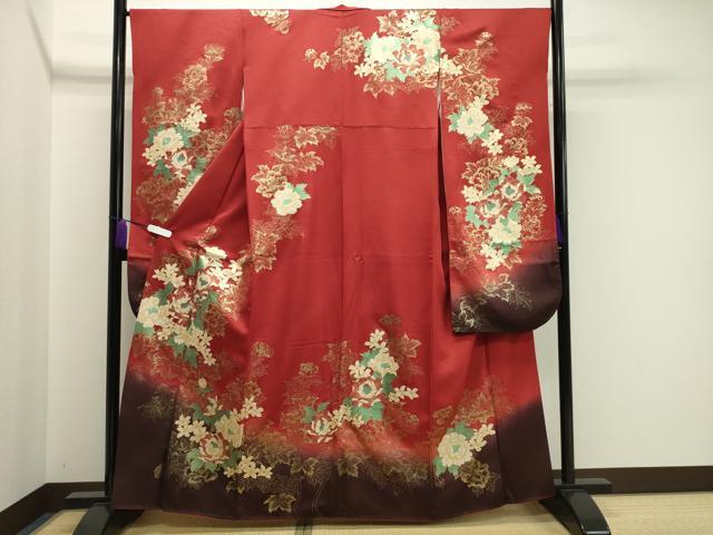 平和屋着物●豪華振袖　牡丹花文　暈し染め　金彩　正絹　逸品　CAAY8119gh