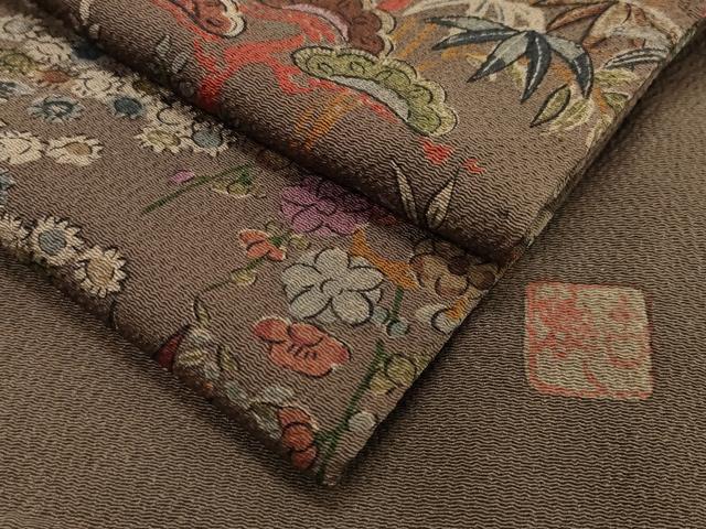 平和屋着物●山岡古都・古都染人　染織美術品　小紋　草根木皮染　松竹梅文　鬼しぼ縮緬　反端付き　正絹　逸品　CAAY8130gh