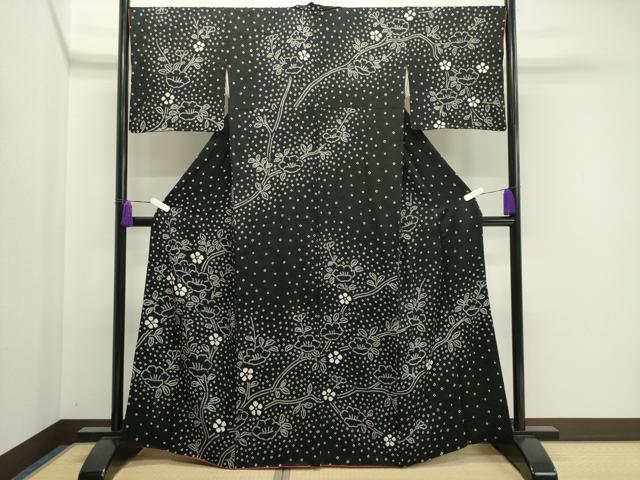 平和屋着物●訪問着　絞り　枝花文　黒地　正絹　逸品　CAAY8134gh