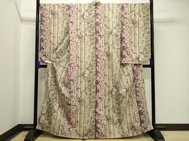 平和屋着物●小振袖　二尺袖　鼓梅笹文　洗える着物　未使用　CAAY8161gh